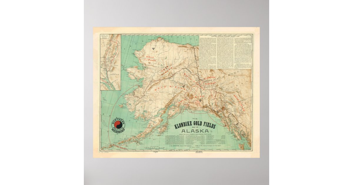 Vintage Alaska Gold Fields Map (1898) Poster | Zazzle