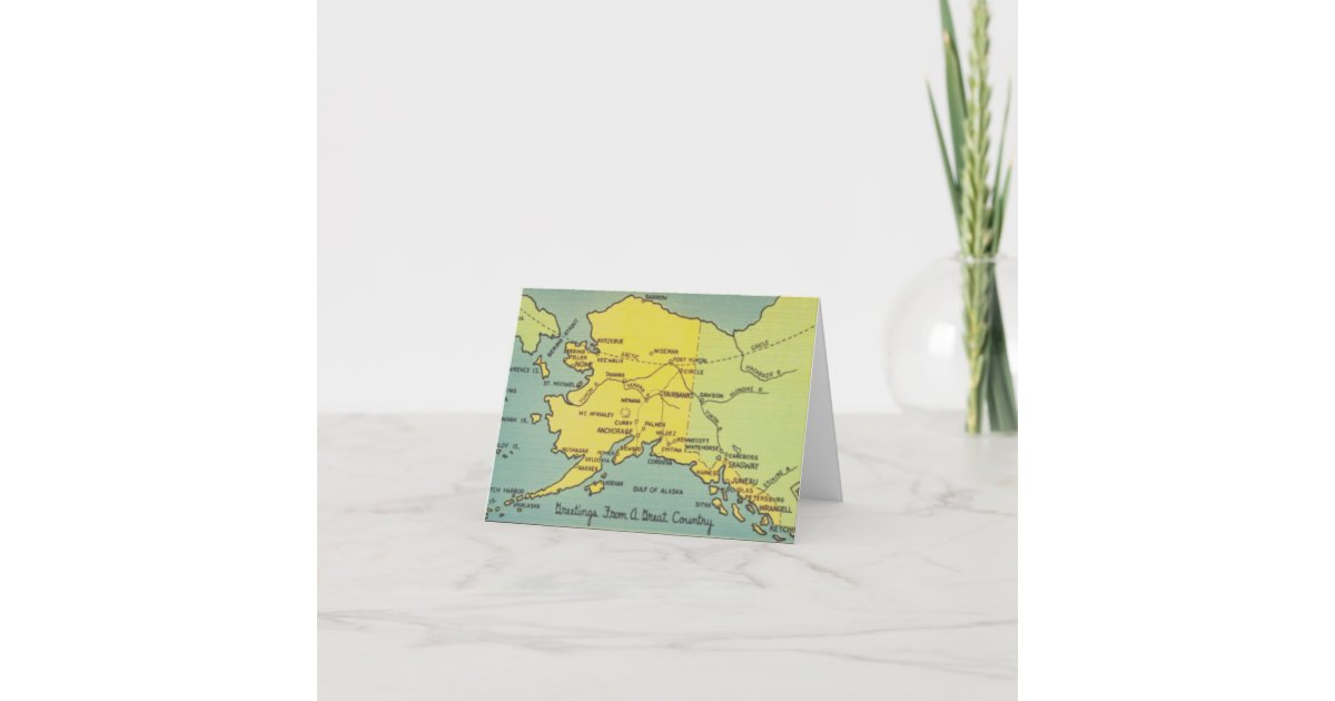 Vintage Alaska Map - Bering Strait, Nome, Barrow Card | Zazzle
