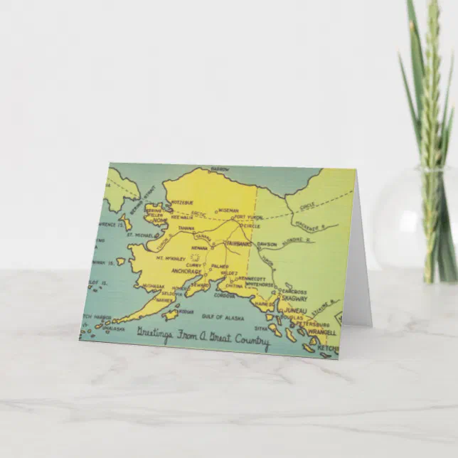 Vintage Alaska Map - Bering Strait, Nome, Barrow Card | Zazzle