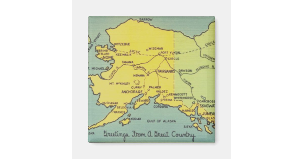 Vintage Alaska Map - Bering Strait, Nome, Barrow Magnet | Zazzle