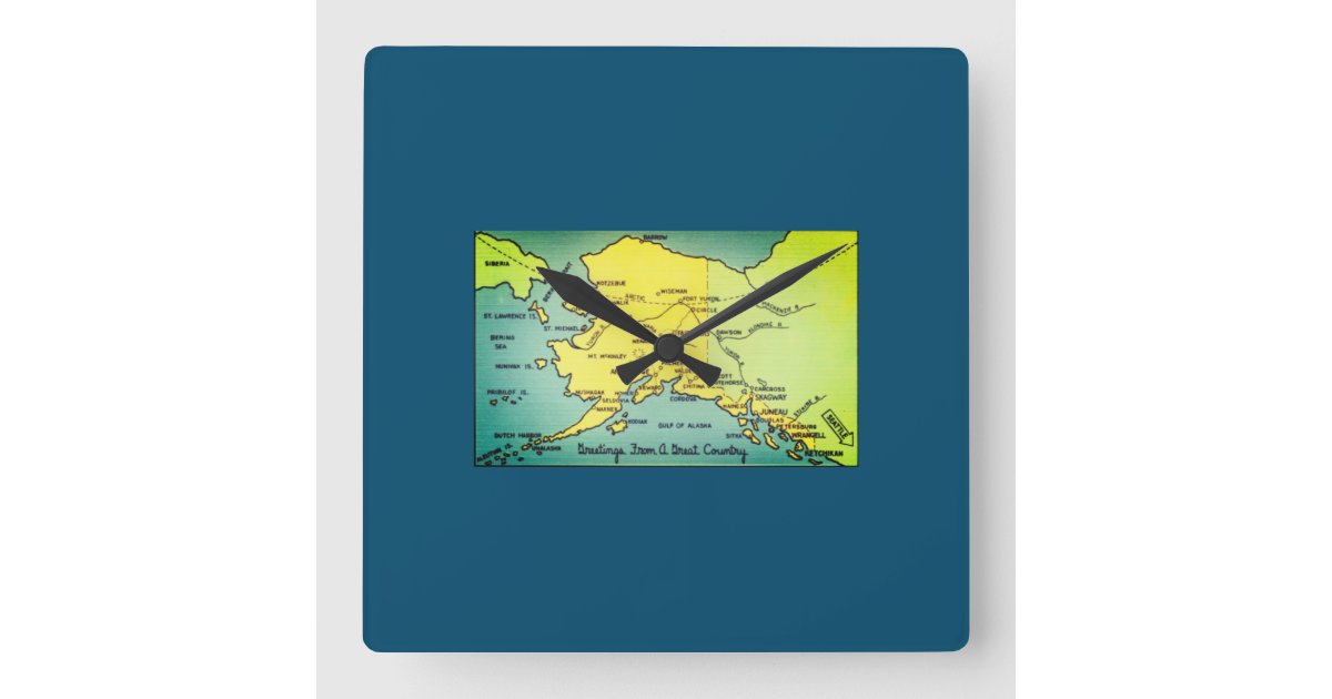 Vintage Alaska Map - Bering Strait, Nome, Barrow Square Wall Clock | Zazzle