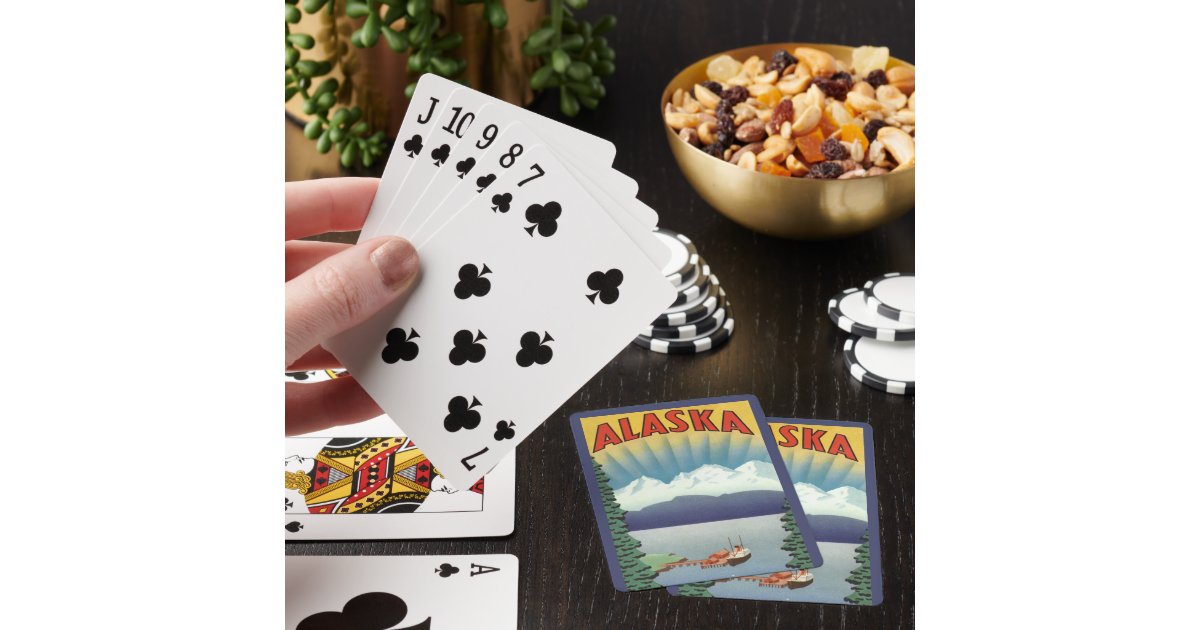 Vintage Alaska Travel Poster Art, Scenic Landscape Poker Cards | Zazzle