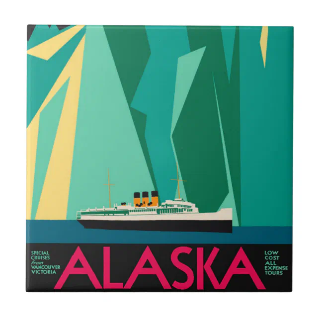 Vintage Alaska Travel Poster Art, Taku Glacier Ceramic Tile | Zazzle