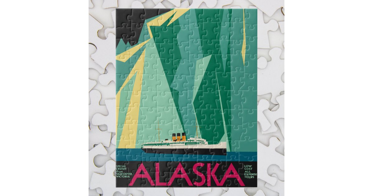 Vintage Alaska Travel Poster Art, Taku Glacier Jigsaw Puzzle | Zazzle