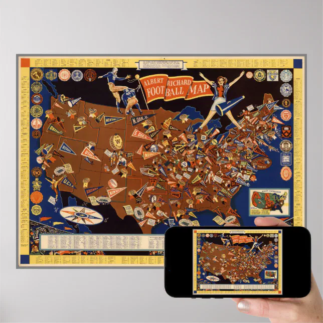 Vintage Albert Richard College Football Map Poster | Zazzle
