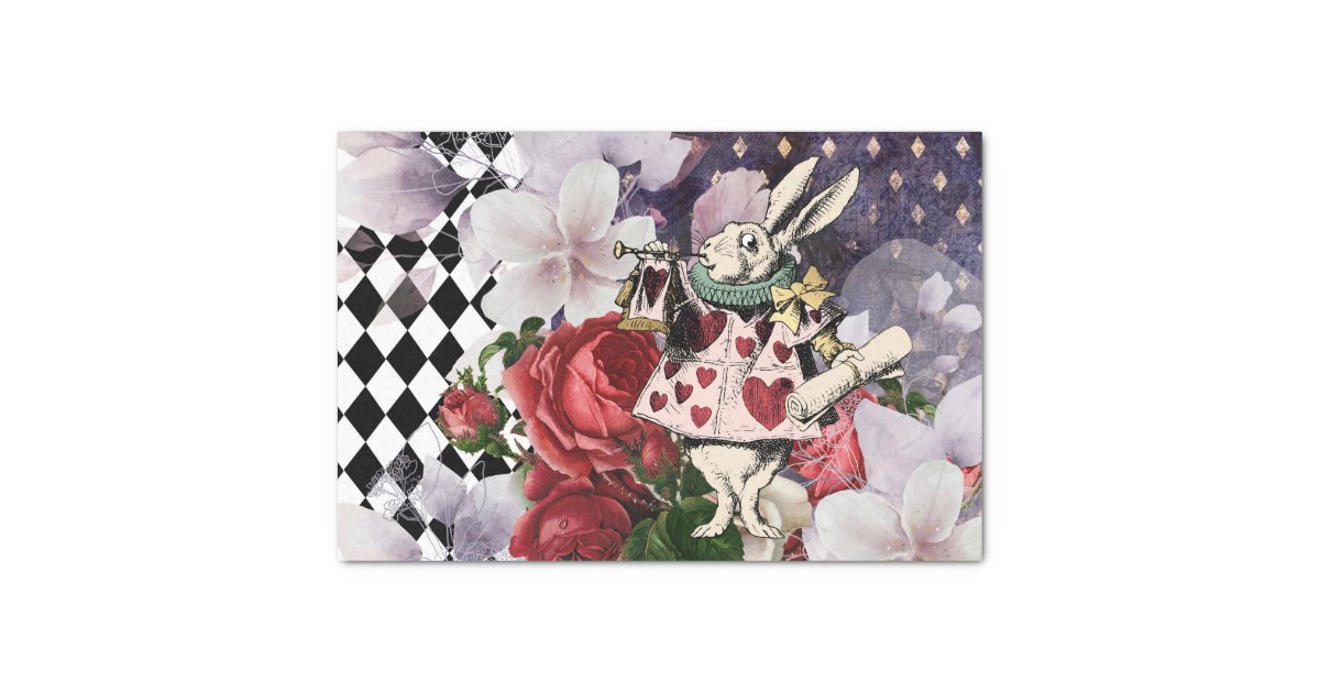 Vintage Alice in Wonderland Decoupage White Rabbit Tissue Paper | Zazzle
