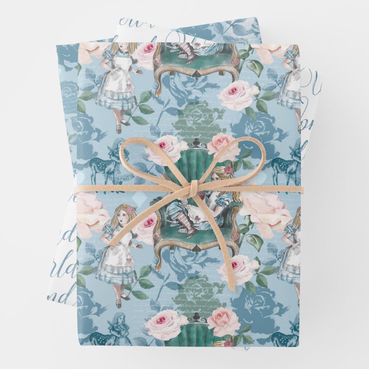 Vintage Alice In Wonderland Pink Roses Decoupage Wrapping Paper Sheets ...