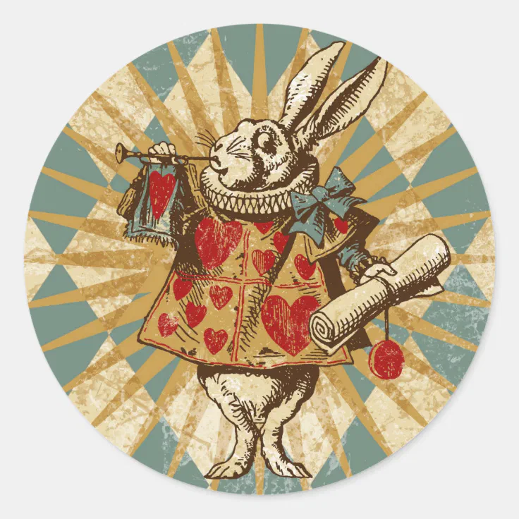 Vintage Alice White Rabbit Classic Round Sticker | Zazzle