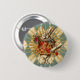 Vintage Alice White Rabbit Pinback Button | Zazzle