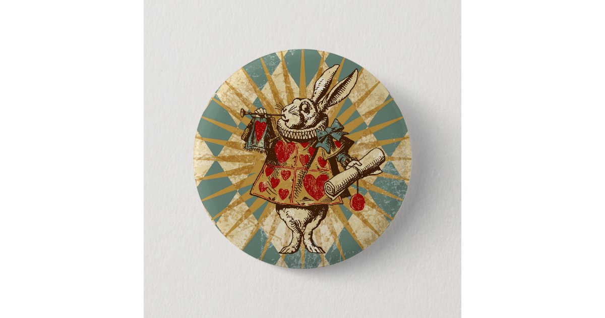Vintage Alice White Rabbit Pinback Button | Zazzle