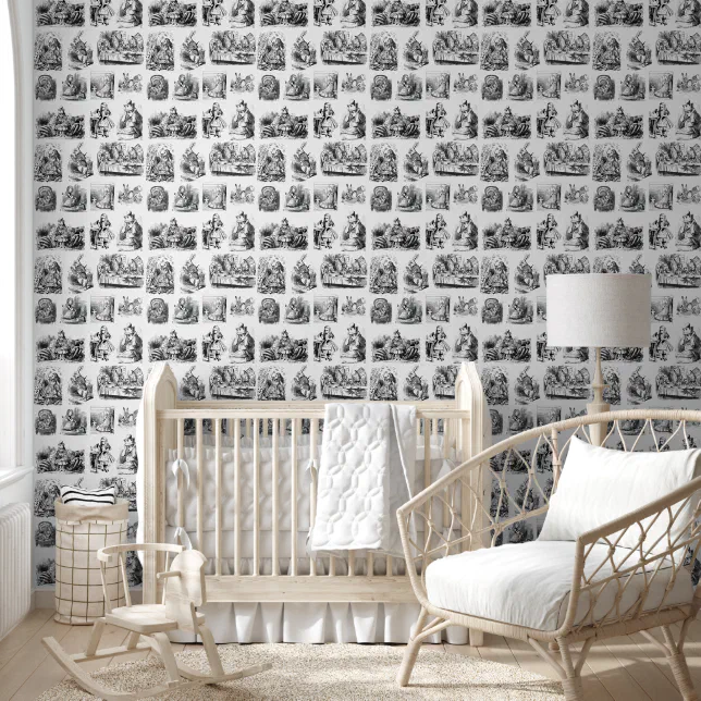 Vintage Alice's Adventures in Wonderland Pattern Wallpaper | Zazzle
