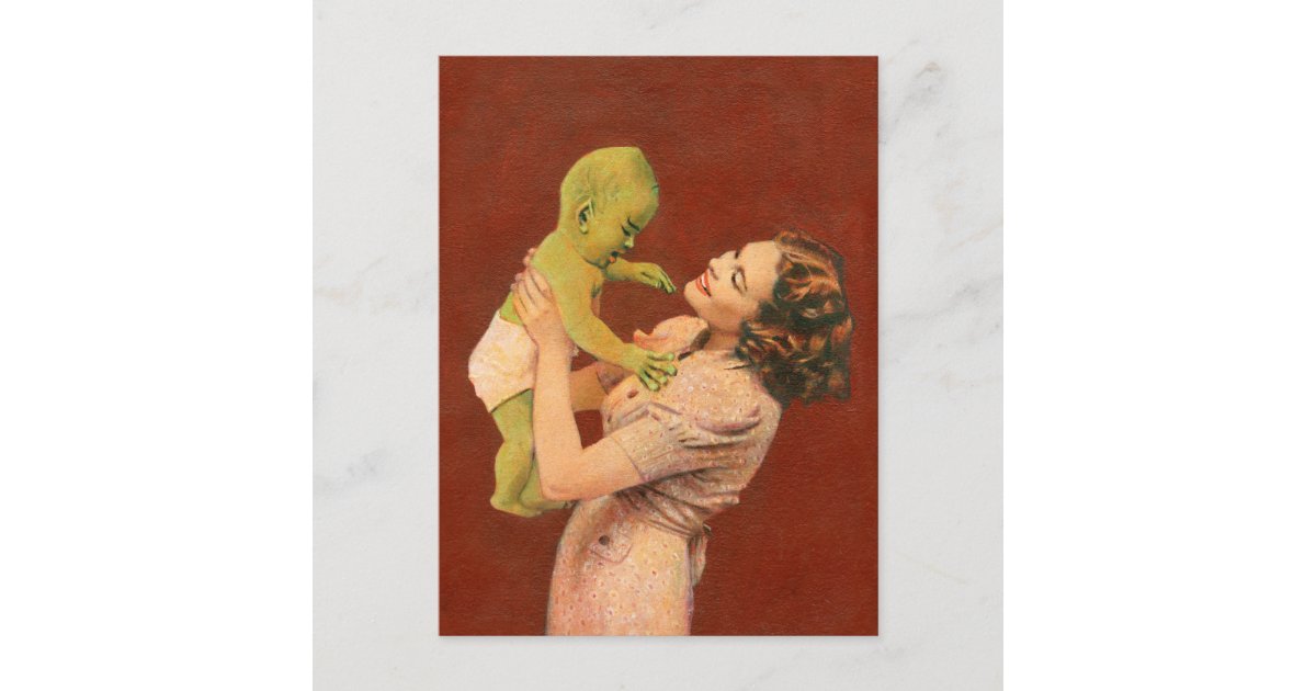 Vintage Alien Baby And Mother Postcard | Zazzle