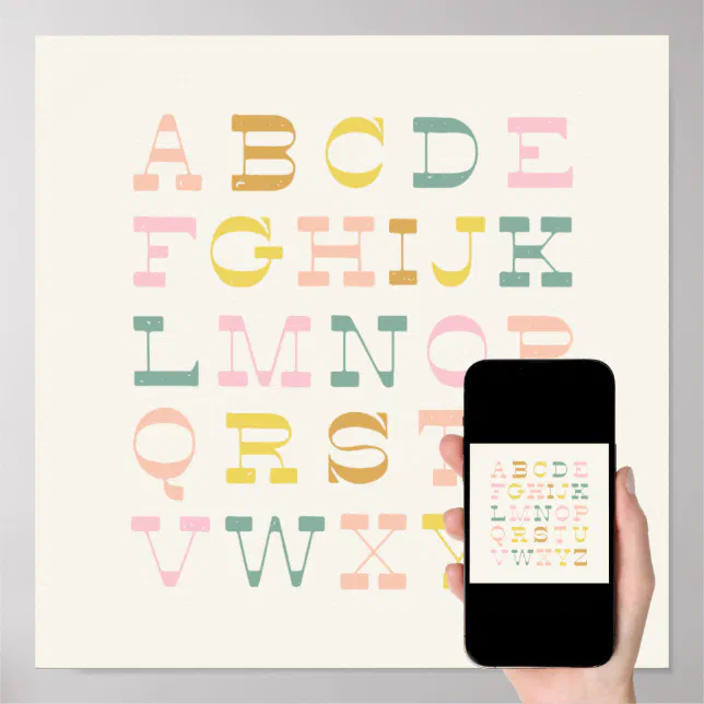 Vintage Alphabet in Pastel Colors Poster | Zazzle