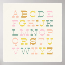 Vintage Alphabet in Pastel Colors Poster | Zazzle