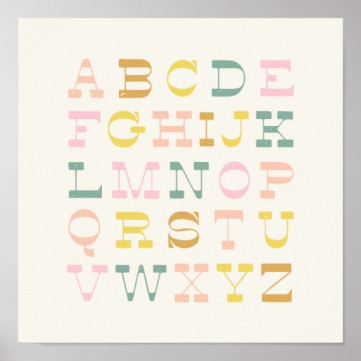 Vintage Alphabet in Pastel Colors Poster | Zazzle