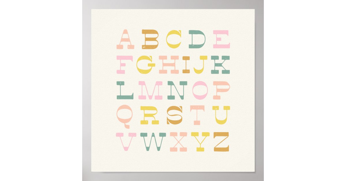 Vintage Alphabet in Pastel Colors Poster | Zazzle