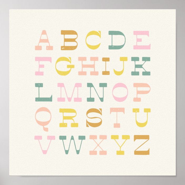 Vintage Alphabet in Pastel Colors Poster | Zazzle.com