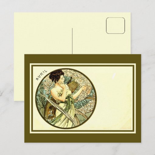 Vintage Alphonse Mucha month of April art nouveau Postcard | Zazzle