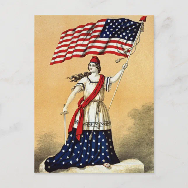 Vintage American Flag Lady Liberty Postcard | Zazzle