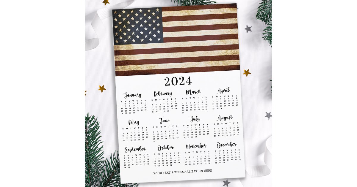 Vintage American Flag Patriotic 12 Month Calendar Holiday Card | Zazzle