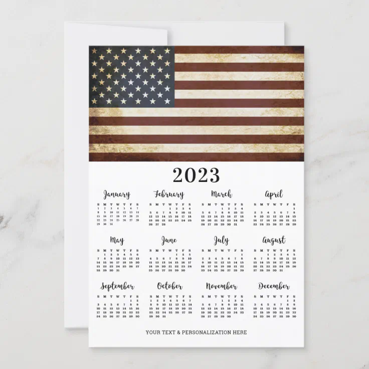Vintage American Flag Patriotic 12 Month Calendar Holiday Card | Zazzle