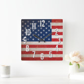 Vintage American Flag USA Patriotic Americana Square Wall Clock | Zazzle