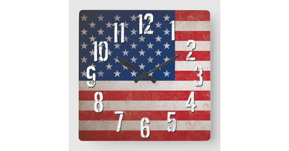 Vintage American Flag USA Patriotic Americana Square Wall Clock | Zazzle