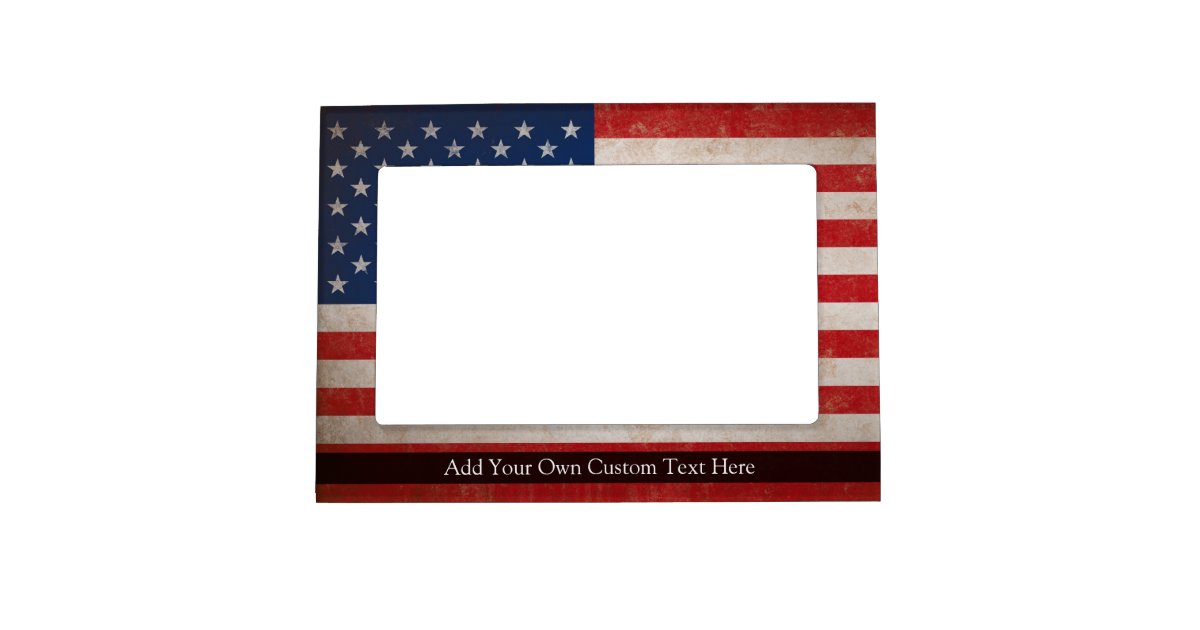Vintage American Flag w/Custom Text Magnetic Frame | Zazzle