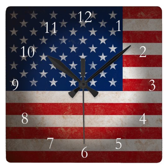 Vintage American Flag w/Custom Text Square Wall Clock | Zazzle.com