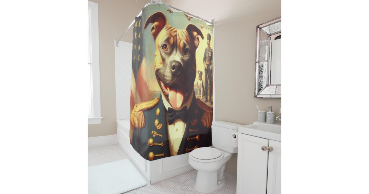 Vintage American Pit Bull Terrier Painting Shower Curtain | Zazzle