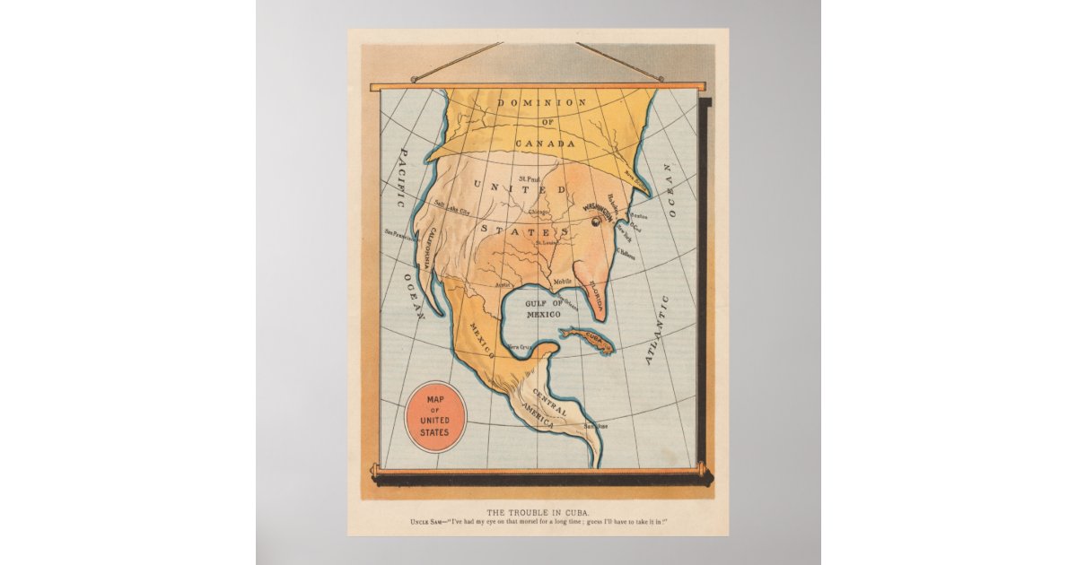 Vintage America's Uncle Sam Eating Cuba Map Poster | Zazzle