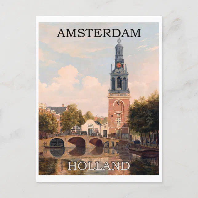 Vintage Amsterdam Holland Canal Dutch Travel Postcard | Zazzle