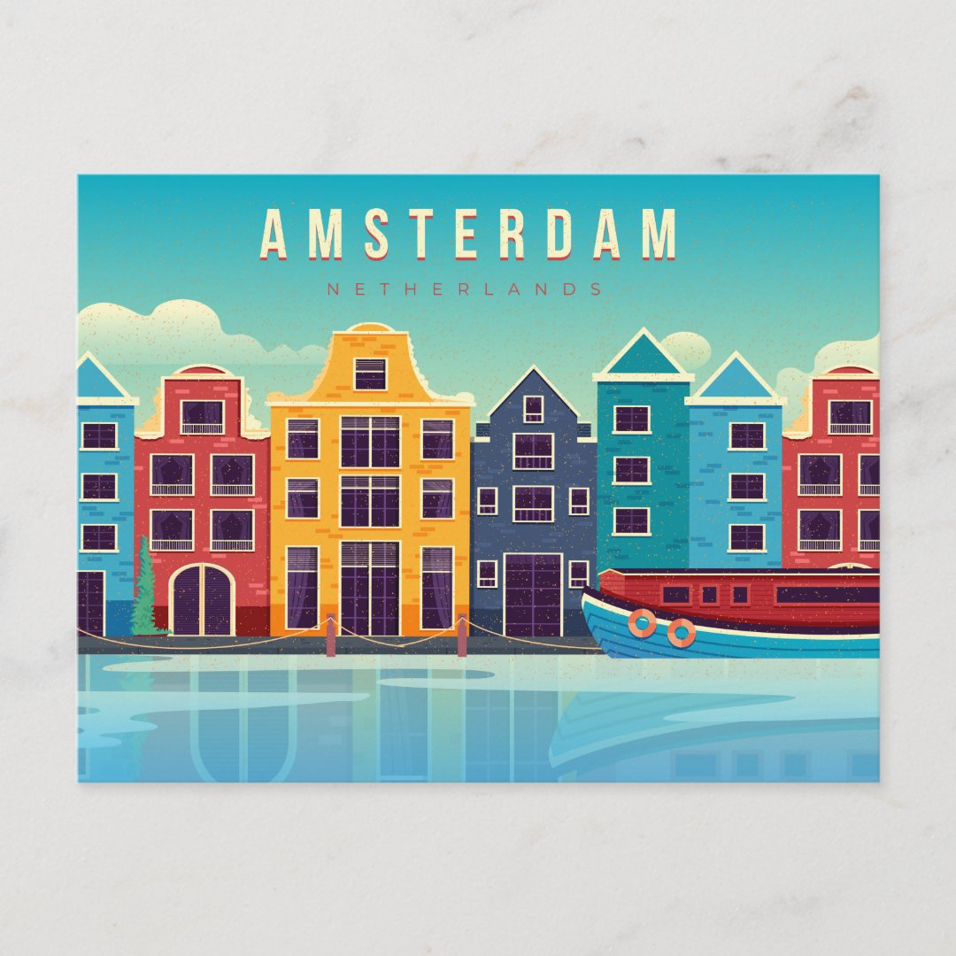 Vintage Amsterdam Netherlands Waterfront & Boat Postcard | Zazzle