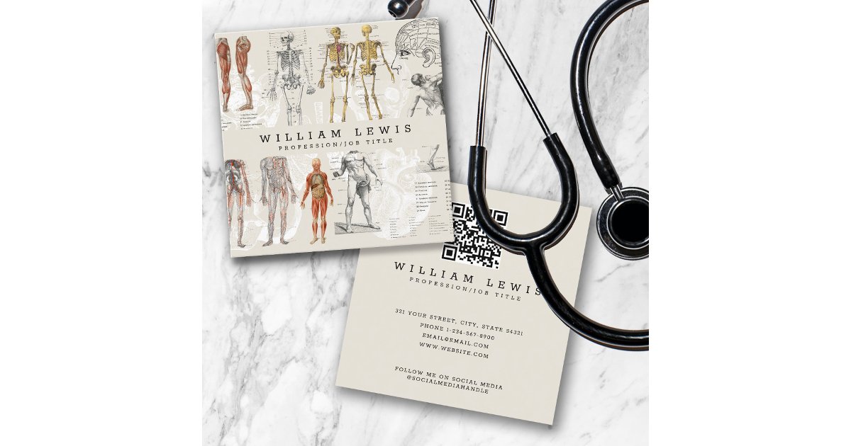 Vintage Anatomy Biology Art QR Code Social Media Square Business Card ...