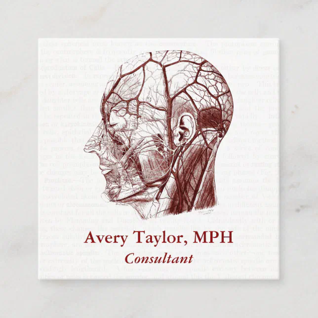 Vintage Anatomy QR Code Human Head V2 Square Business Card | Zazzle