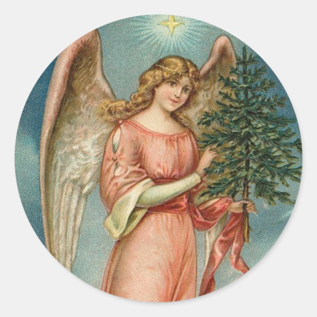Vintage Angel Christmas Holiday Sticker | Zazzle