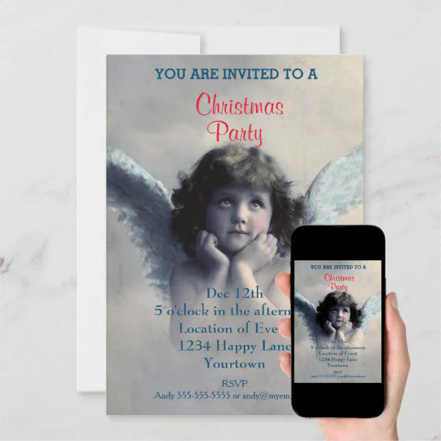 Vintage Angel Christmas Party Invitation | Zazzle