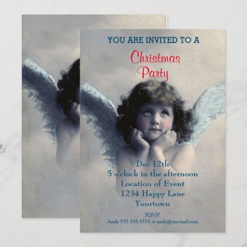 Vintage Angel Christmas Party Invitation | Zazzle