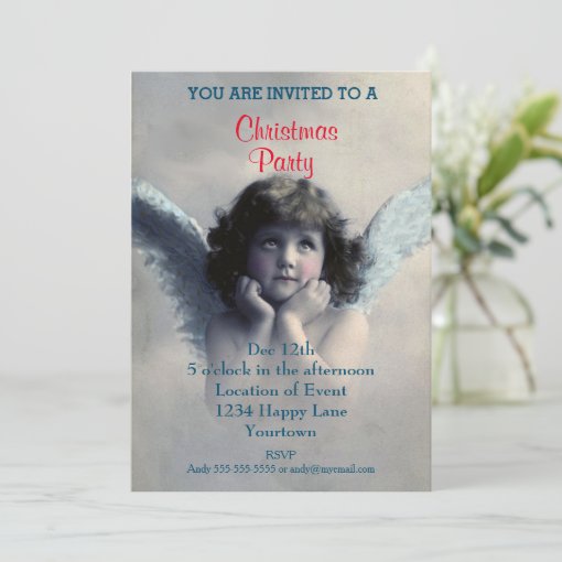 Vintage Angel Christmas Party Invitation | Zazzle