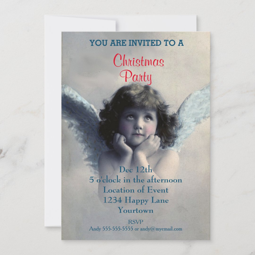 Vintage Angel Christmas Party Invitation | Zazzle