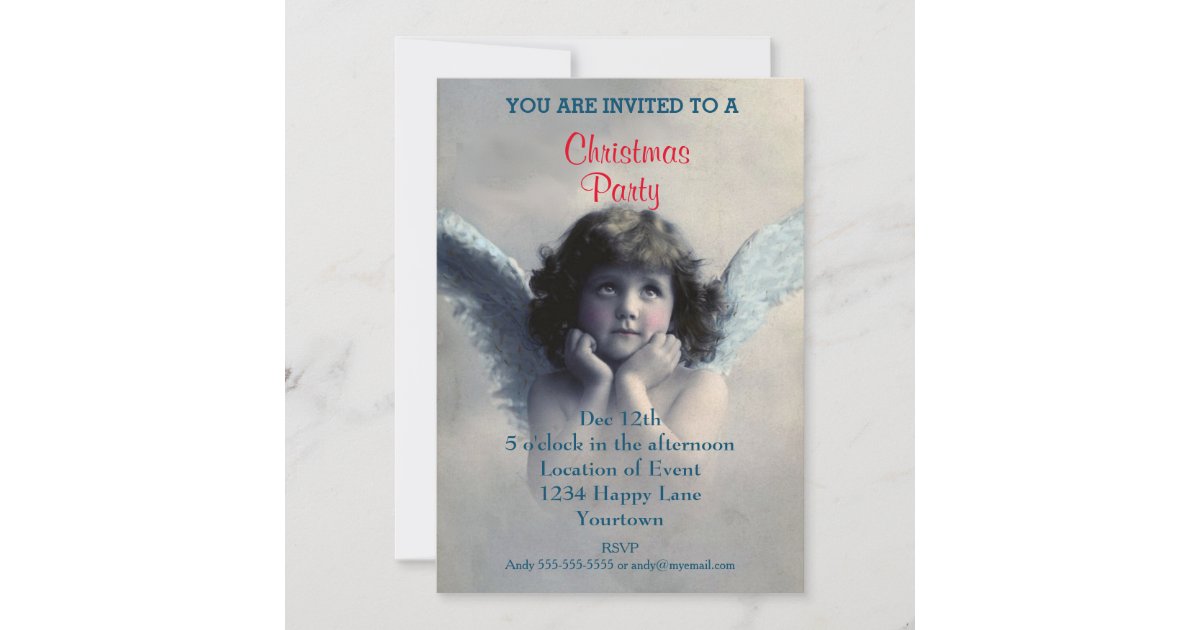 Vintage Angel Christmas Party Invitation | Zazzle