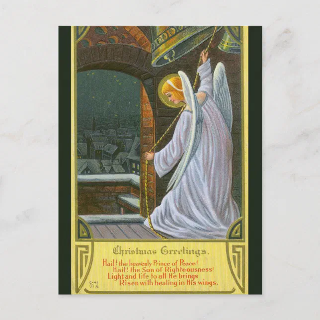 Vintage Angel Ringing Bell Christmas Postcard | Zazzle