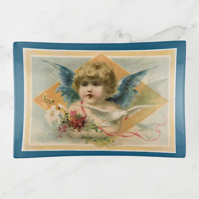 Vintage Angel With Doves Trinket Tray | Zazzle