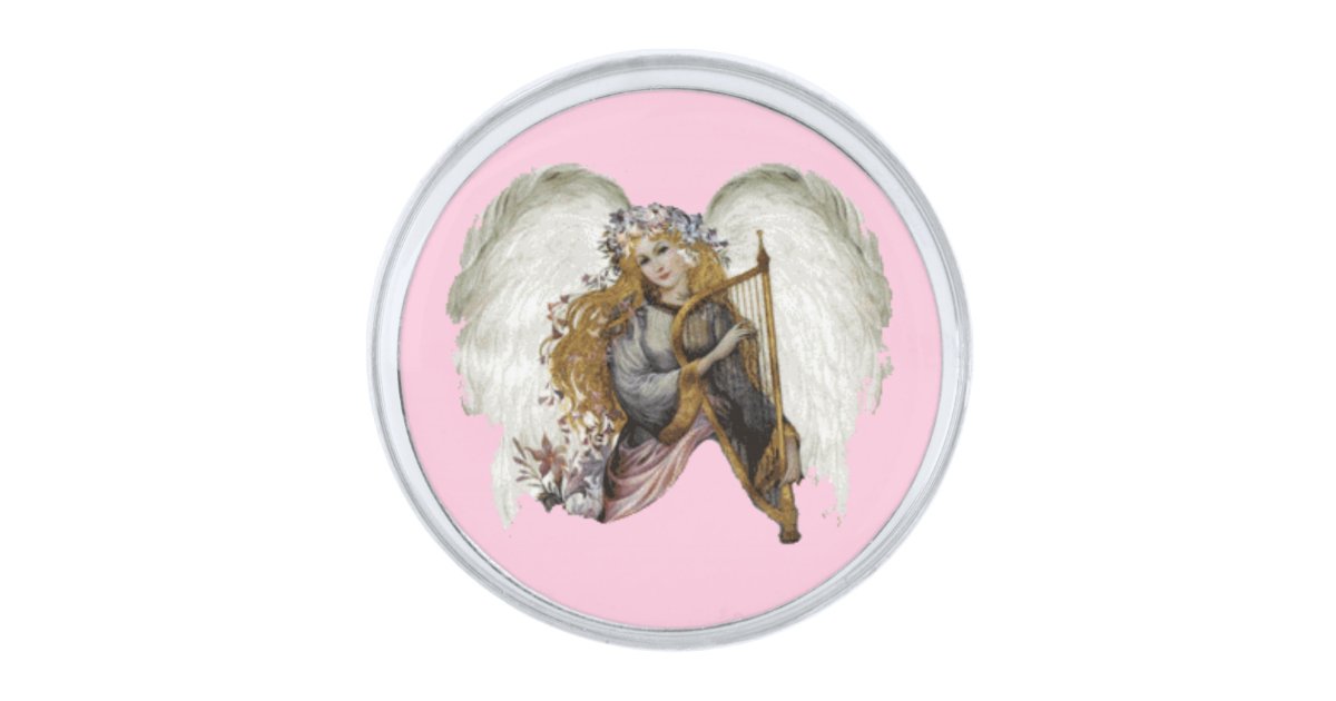 Vintage Angel With Harp Silver Finish Lapel Pin | Zazzle