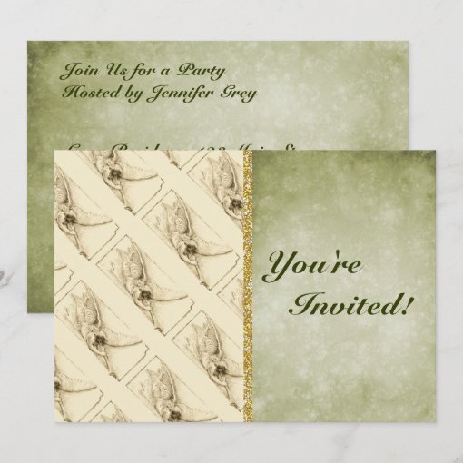 Vintage Angel With Trumpet Monotone Invitation | Zazzle