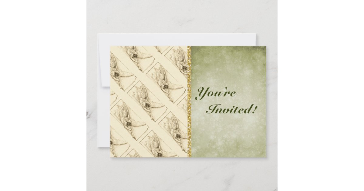 Vintage Angel With Trumpet Monotone Invitation | Zazzle
