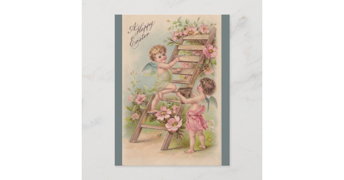 Vintage Angels and a Ladder Easter Postcard | Zazzle