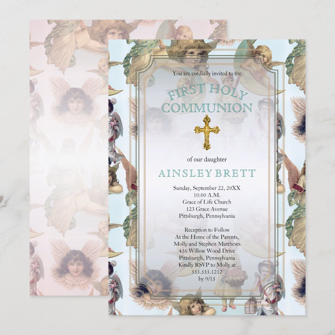 Vintage Angels Girl | Boy First Holy Communion Invitation | Zazzle