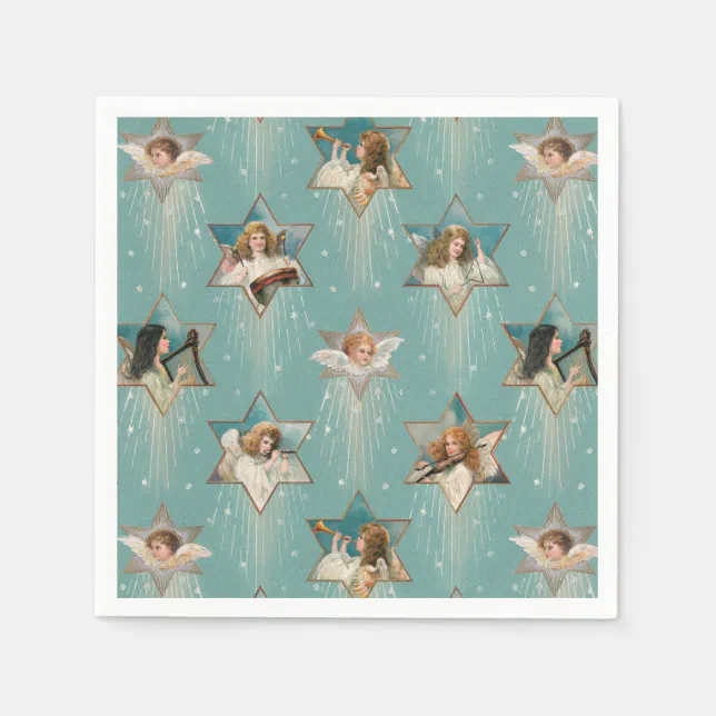 Vintage Angels in Stars with Musical Instruments Napkins | Zazzle