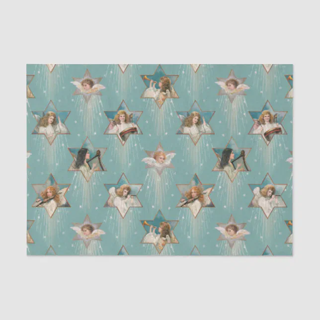 Vintage Angels in Stars with Musical Instruments Tissue Paper | Zazzle